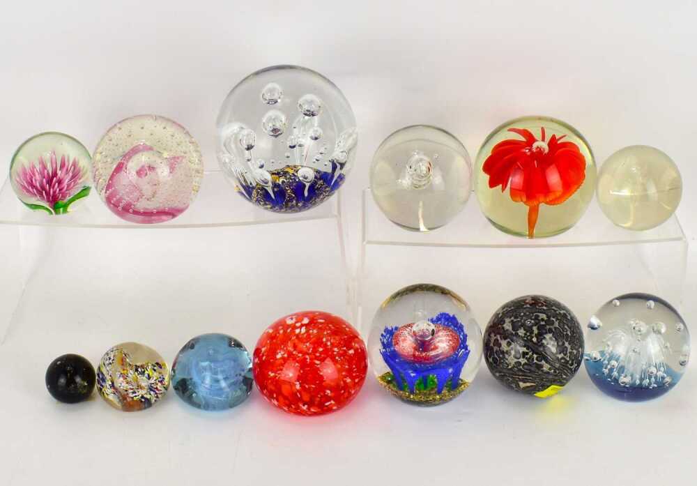 - Twelve paperweights of various sizes and designs, tallest approx. 9 ...